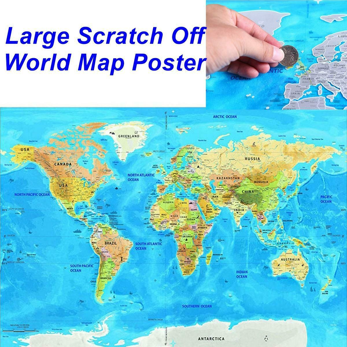 Large Scratch Off World Map Poster with Mountains,Rivers,Cities,Flags ...
