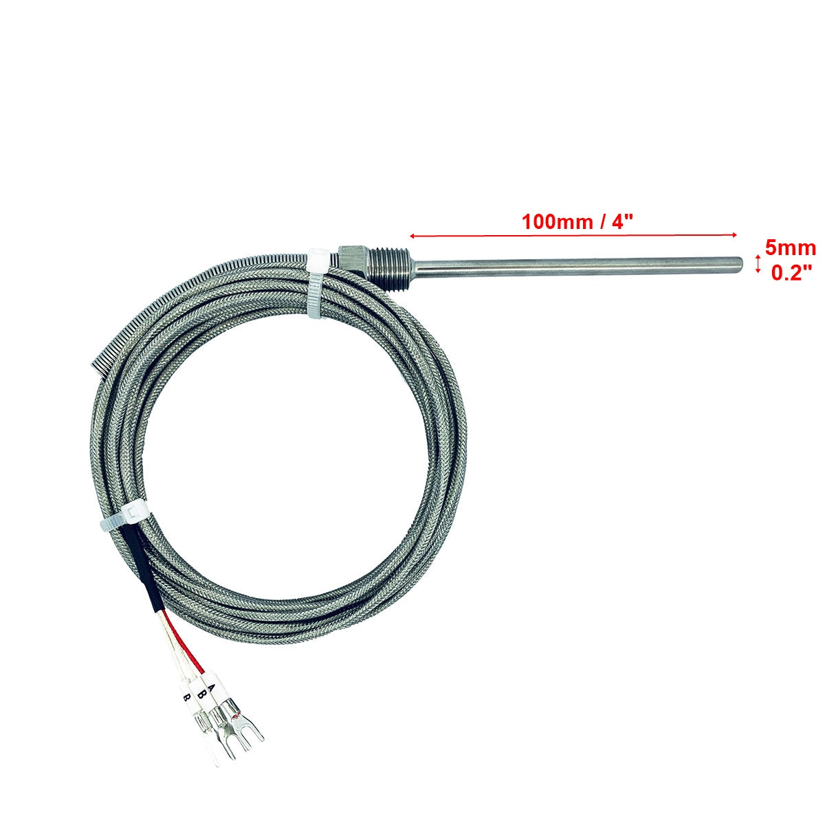 RTD PT100 Temperature Sensor Probe 100mm Length 1/4” NPT Threads (1~5m ...